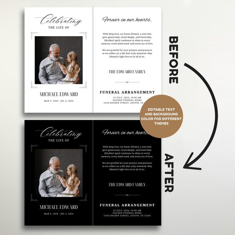 Minimalist Funeral Program Template: Editable Memorial Service (digital ...