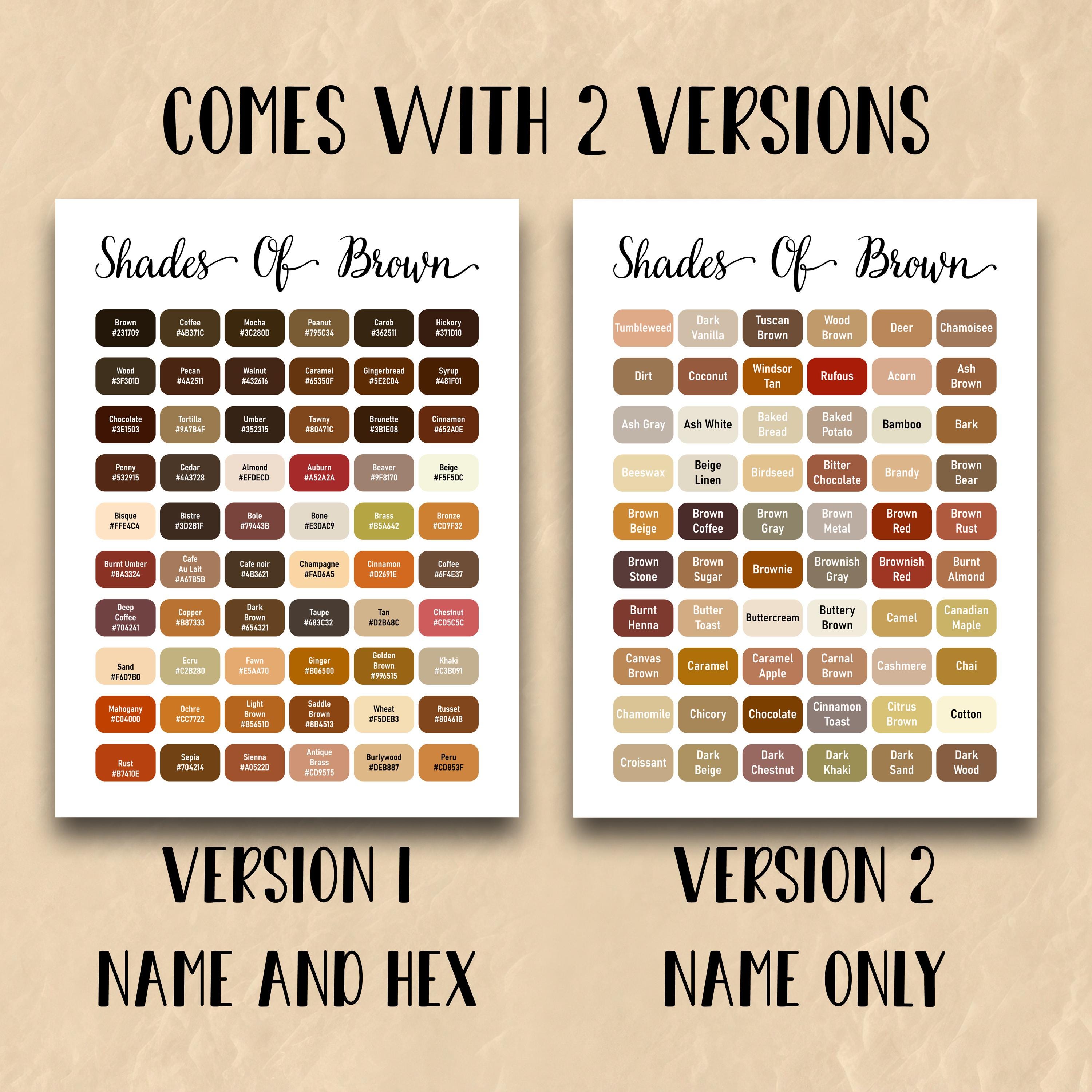 120 Color Names and Shades, Brown Color Hex Name PNG, Shades of Brown ...