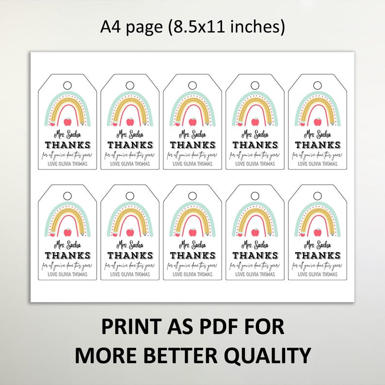 Editable Teacher Appreciation Week Gift Tags Thank You Teacher Gift Tag School Party Favor ...