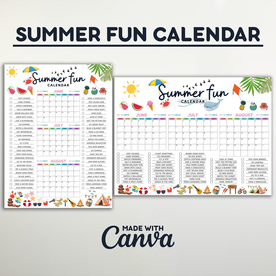 Editable Summer Calendar Poster Printables Summer Fun Bucket List ...