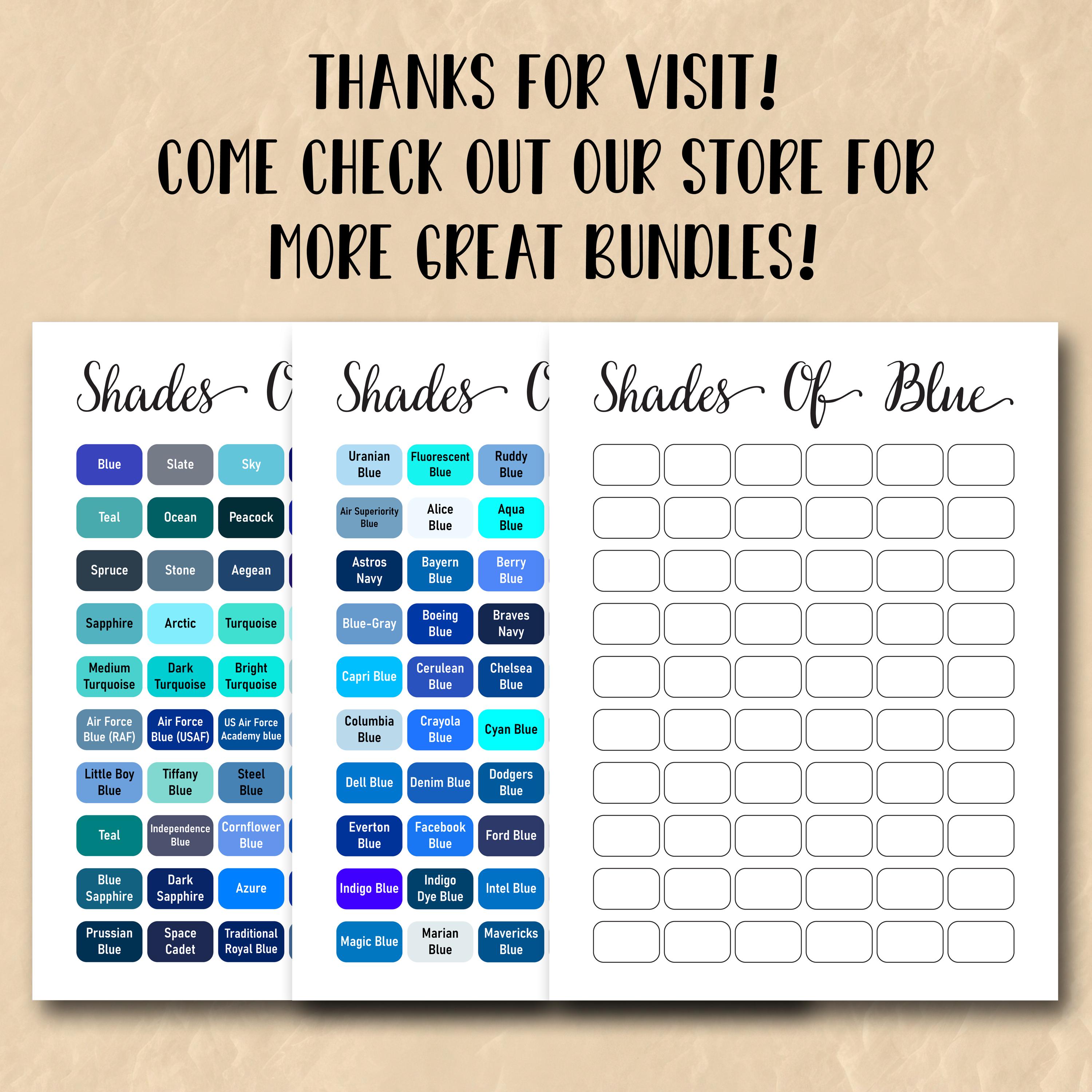 120 Color Names and Shades, Blue Color Hex Name PNG, Shades of Blue ...