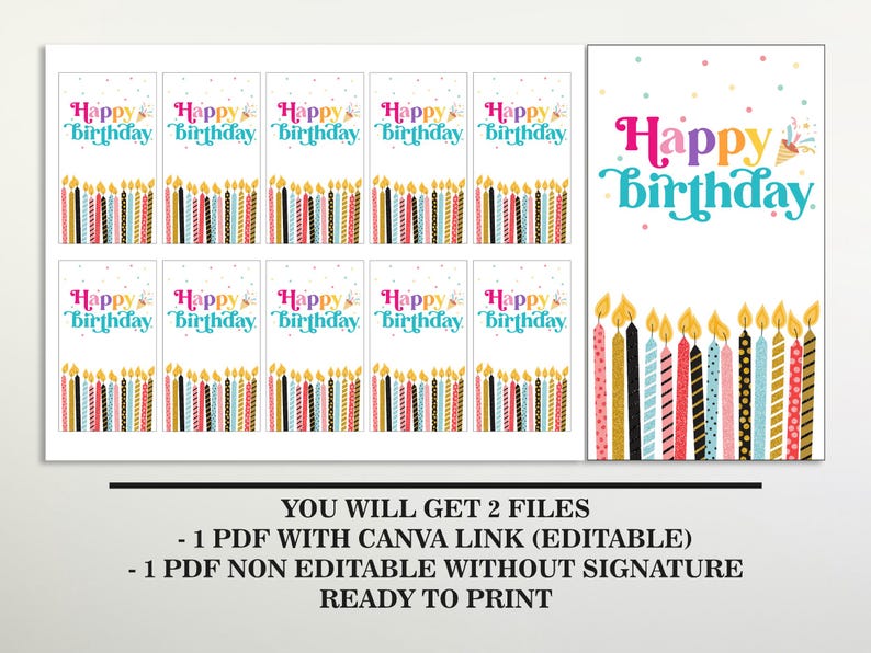 Editable Happy Birthday Candles Gift Tag, Canva Template, Digital ...