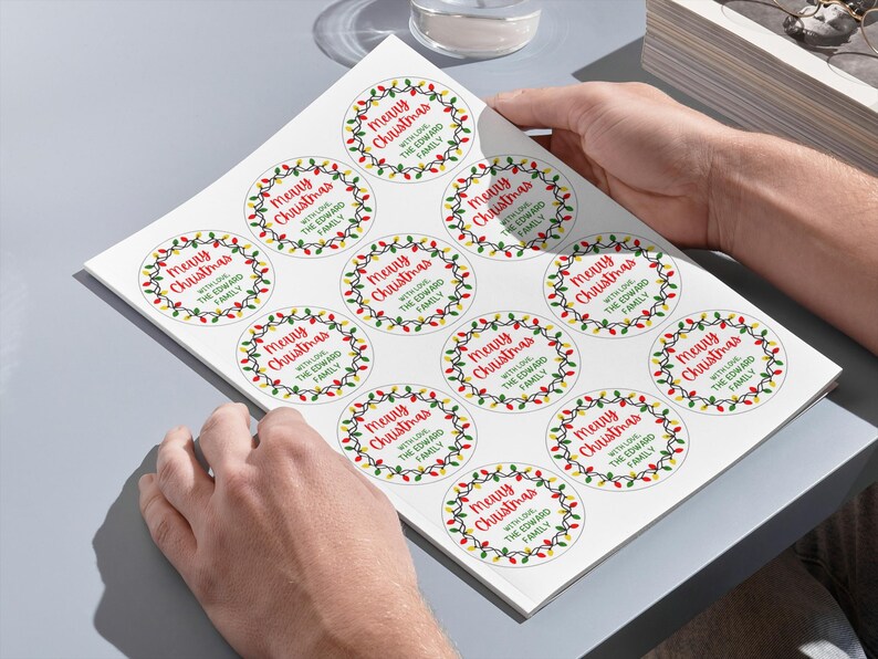 Editable Christmas Gift Tags | Circle Lights Holiday Labels ...