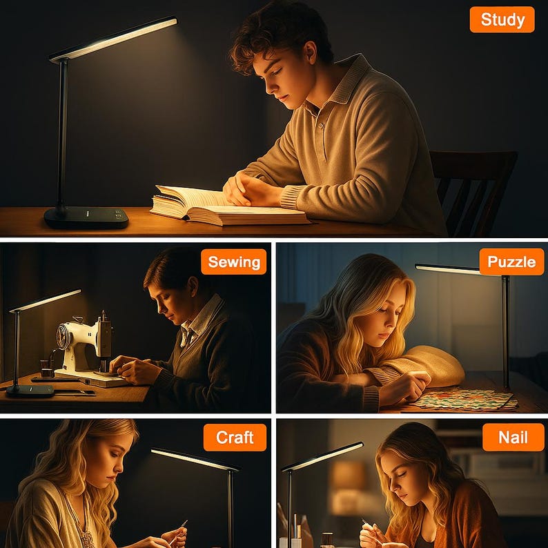 LED Desk Lamp: USB Charging, Touch Control, 5 Color Modes, Dimmable ...