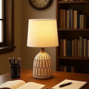 Rustic Ceramic Table Lamp Set, Boho Farmhouse Decor, 13.5" Small Lamp ...