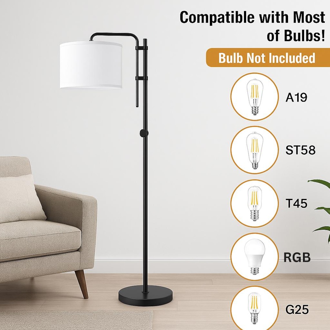 Modern Dimmable LED Floor Lamp: Adjustable Height, Rotating Shade - Etsy