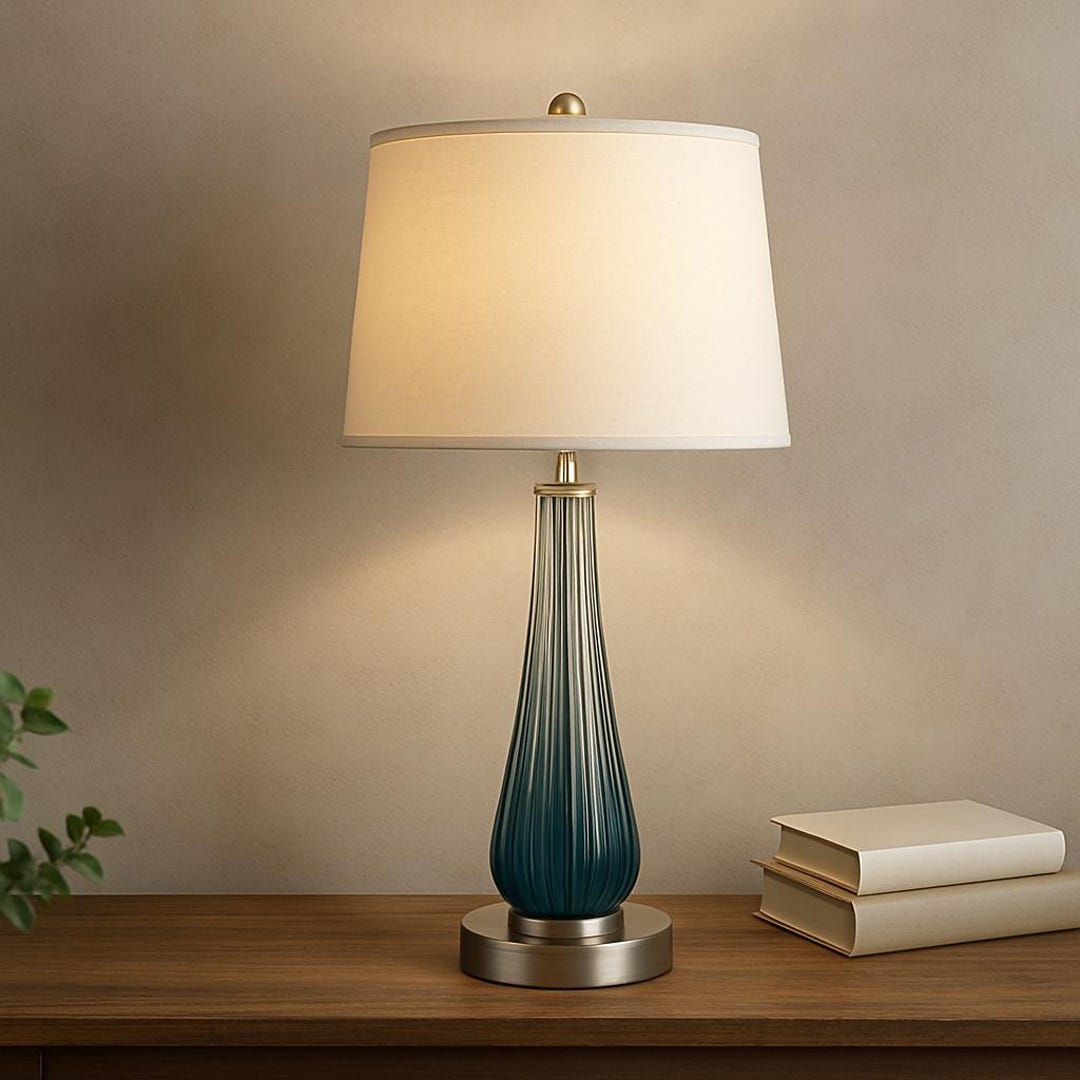 Modern Teal Glass Table Lamp 27.5" - 3-way Dimmable Touch LED Bedside ...