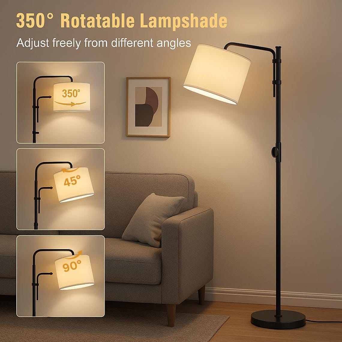 Modern Dimmable LED Floor Lamp: Adjustable Height, Rotating Shade - Etsy