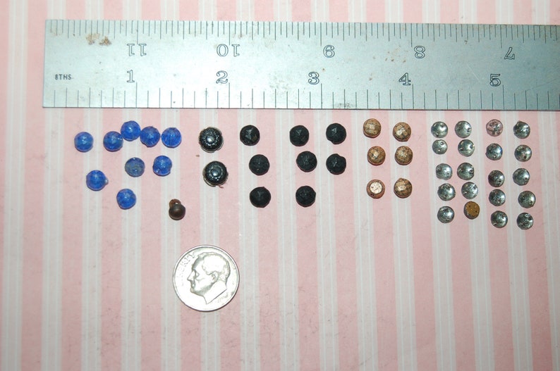 Lot of 43 Vintage Tiny Glass Buttons Black Blue Copper - Etsy