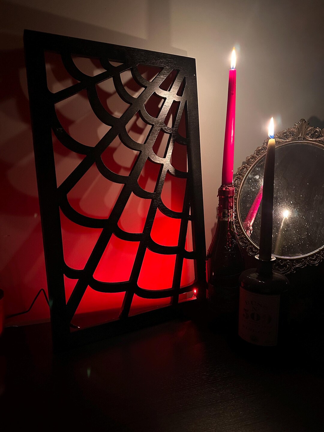 Spiderweb Wall Frame Gothic Wall Art LED or Classic Handmade Halloween ...