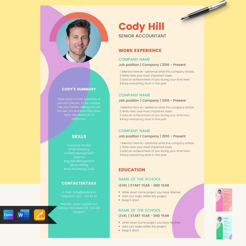 Creative Resume Design / Editable Resume Template Word / Professional ...