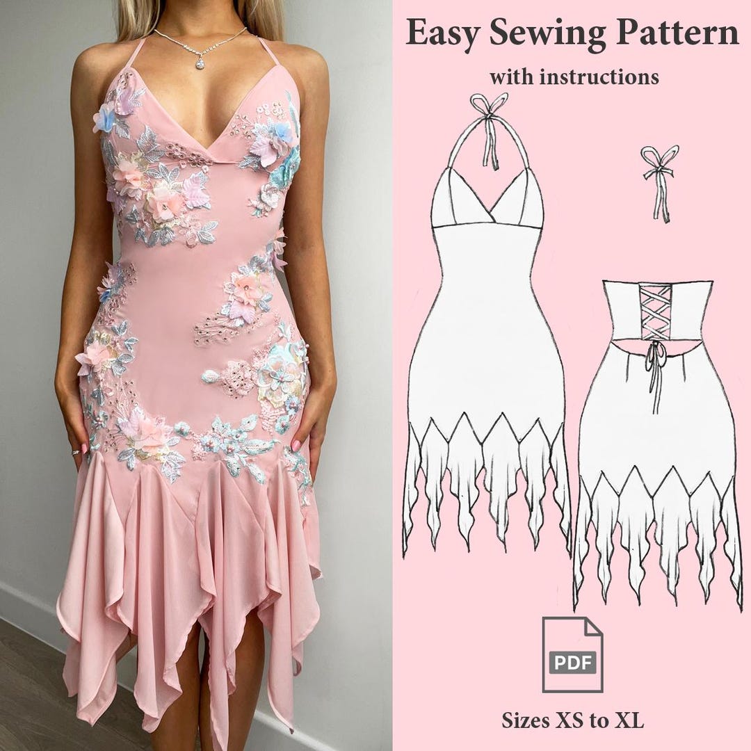 Fairy Dress Sewing Pattern, Y2K Fairycore Dress PDF Pattern, Lace up ...