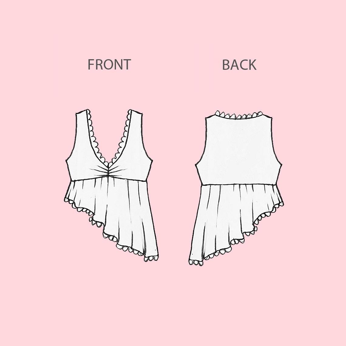 Y2K Cami Top Sewing Pattern Lace Frill, Irregular Hem Top, Ruffle Tank ...