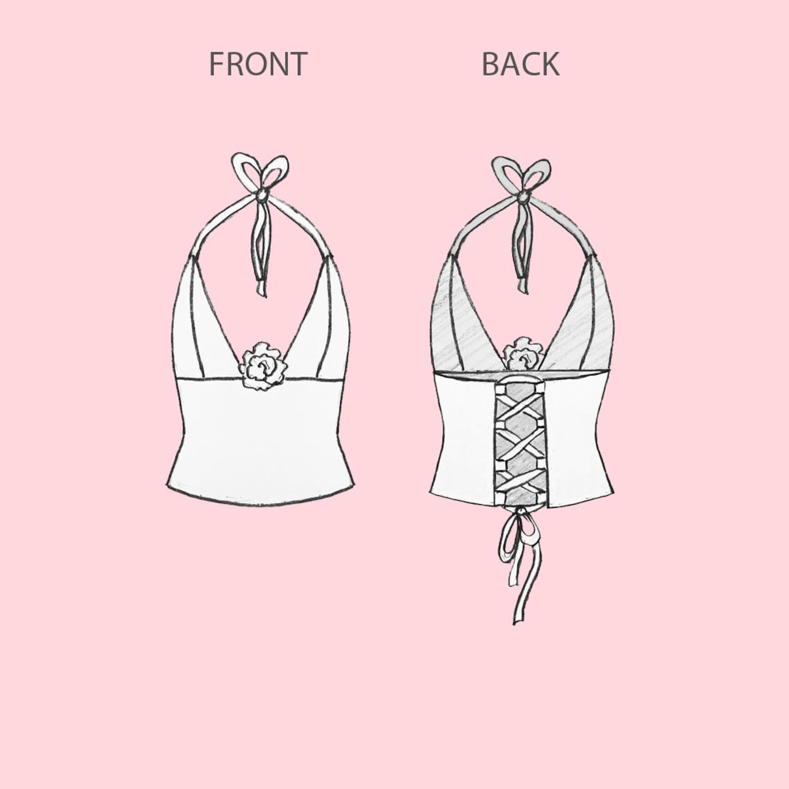 Halter Neck Crop Top Sewing Pattern, Flower Crop Top Pattern, Lace up ...
