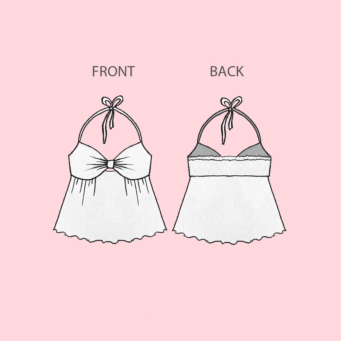 Halter Babydoll Top Sewing Pattern, Tie Back Ruffles Top Sewing Pattern ...