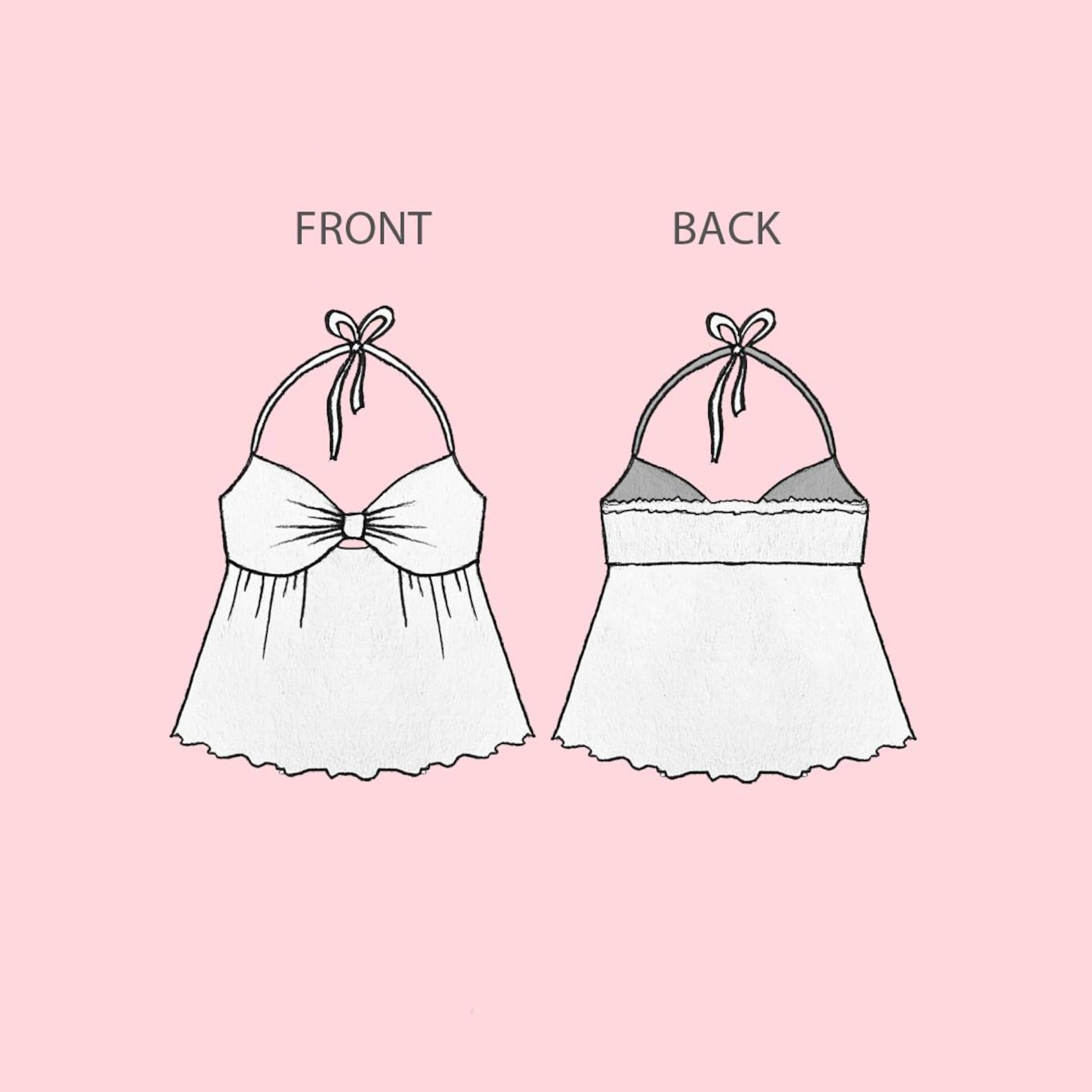 Halter Babydoll Top Sewing Pattern, Tie Back Ruffles Top Sewing Pattern ...