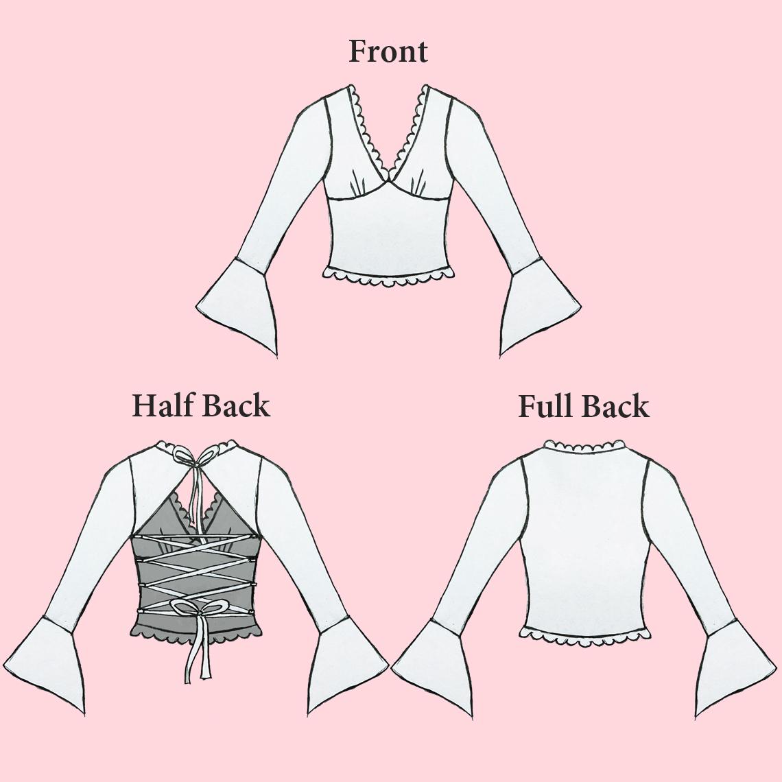 Lace Backless/full Back Top Sewing Pattern, Y2K Crop Top Sewing Pattern ...