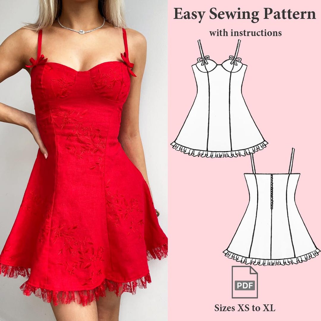 Mini Dress Sewing Pattern, Women Summer Dress Sewing Pattern, Ruffle ...