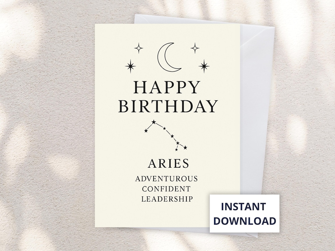 Aries Birthday Card Printable Zodiac Gift for Her Minimalist ...