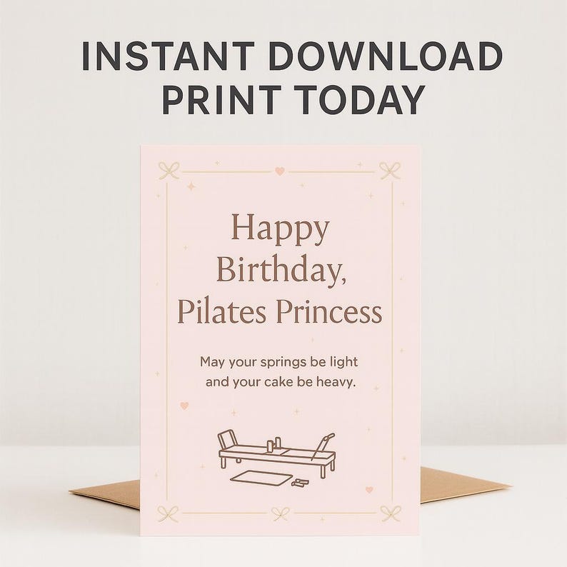 Pilates Birthday Card Printable – Funny Pilates Reformer Birthday Card ...