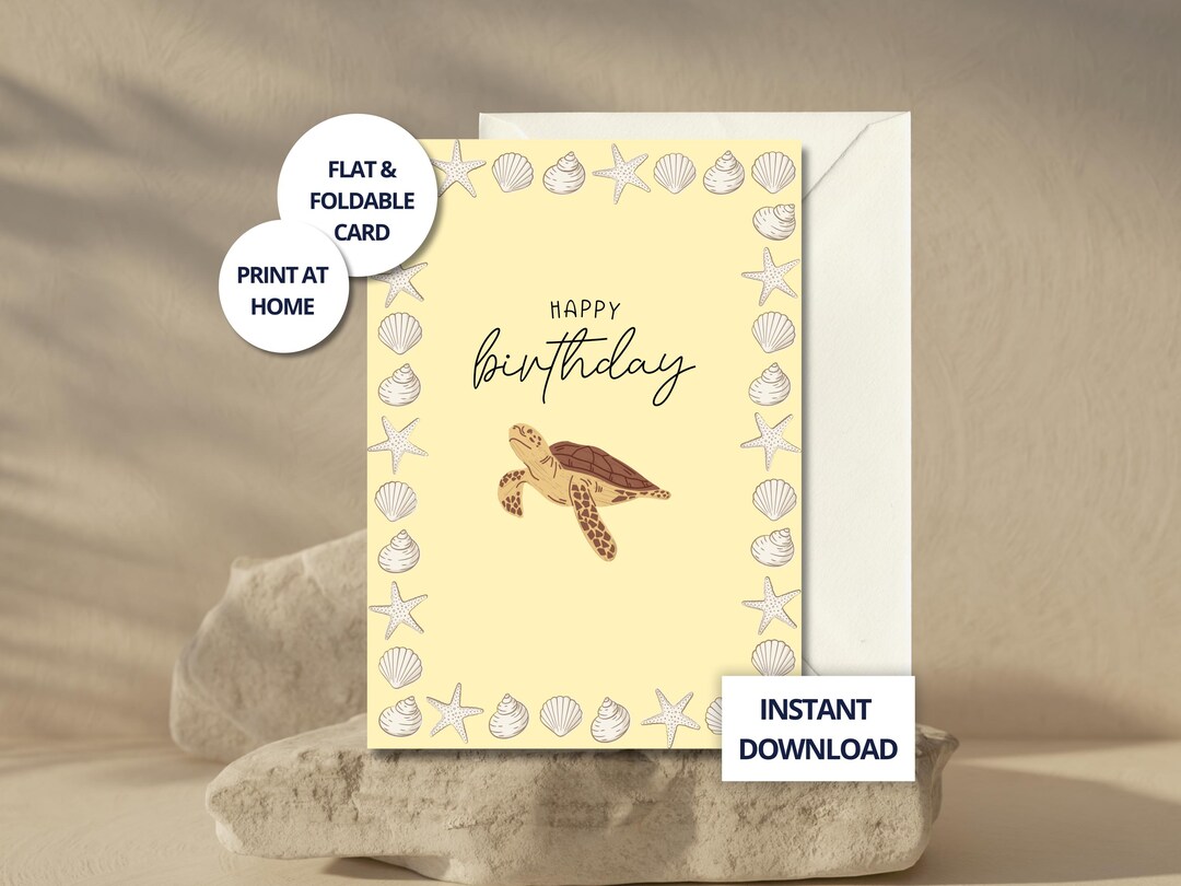 Sea Turtle Birthday Card, Shell Birthday Card, Happy Birthday Card ...