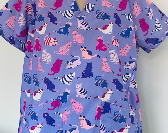 Women's Cat Lovers Colorful Scrub Top – Stylish & Functional Workwear ...