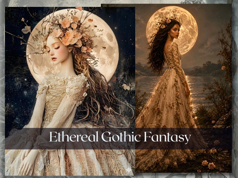Gothic Moon Goddess Art Print Bundle, Dark Fairy Celestial Portraits ...