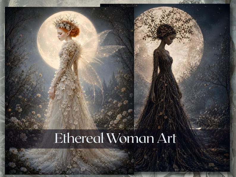 Gothic Moon Goddess Art Print Bundle, Dark Fairy Celestial Portraits ...
