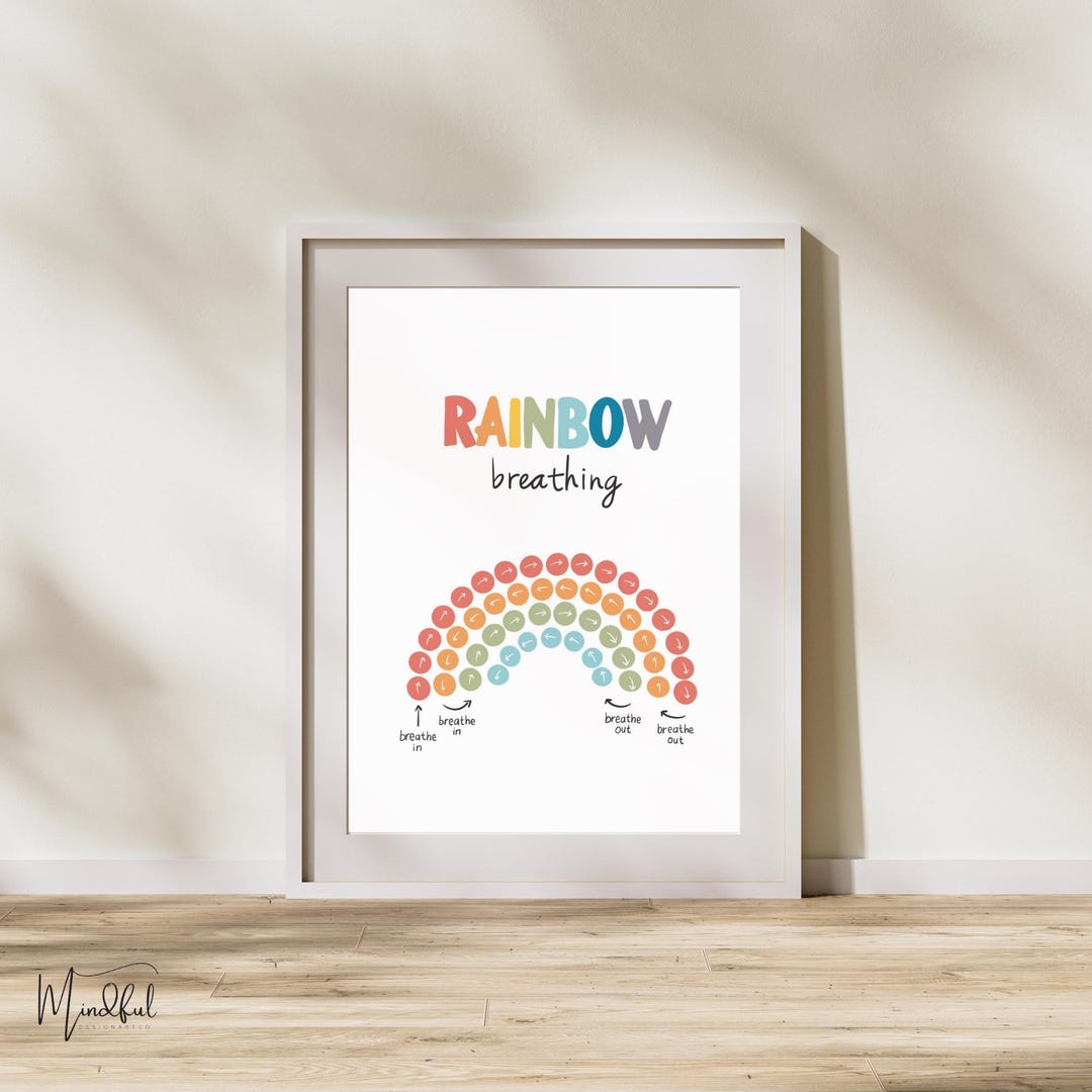 Rainbow Breathing Poster Printable Mindfulness Wall Art Digital ...