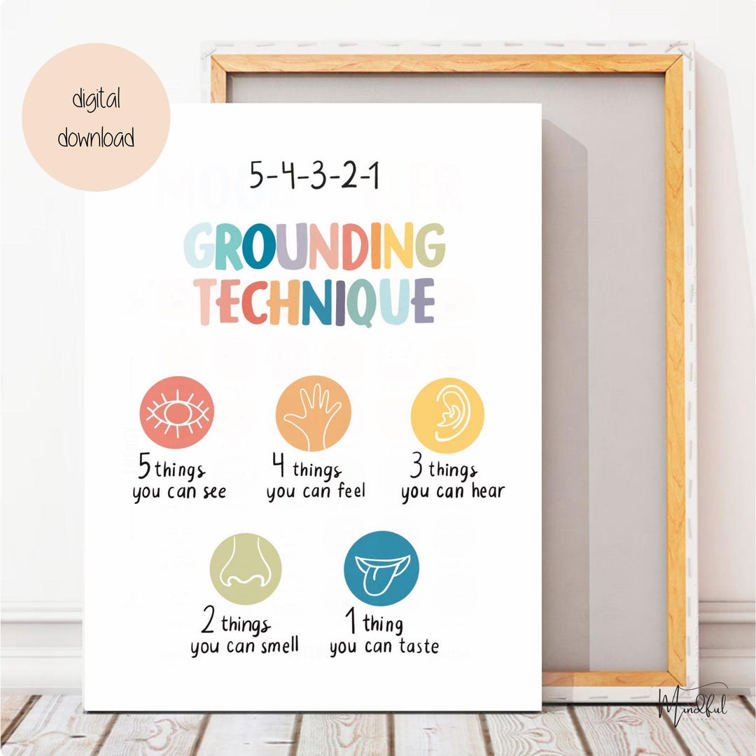 5-4-3-2-1 Grounding Technique Printable Mindfulness Wall Art Mental ...