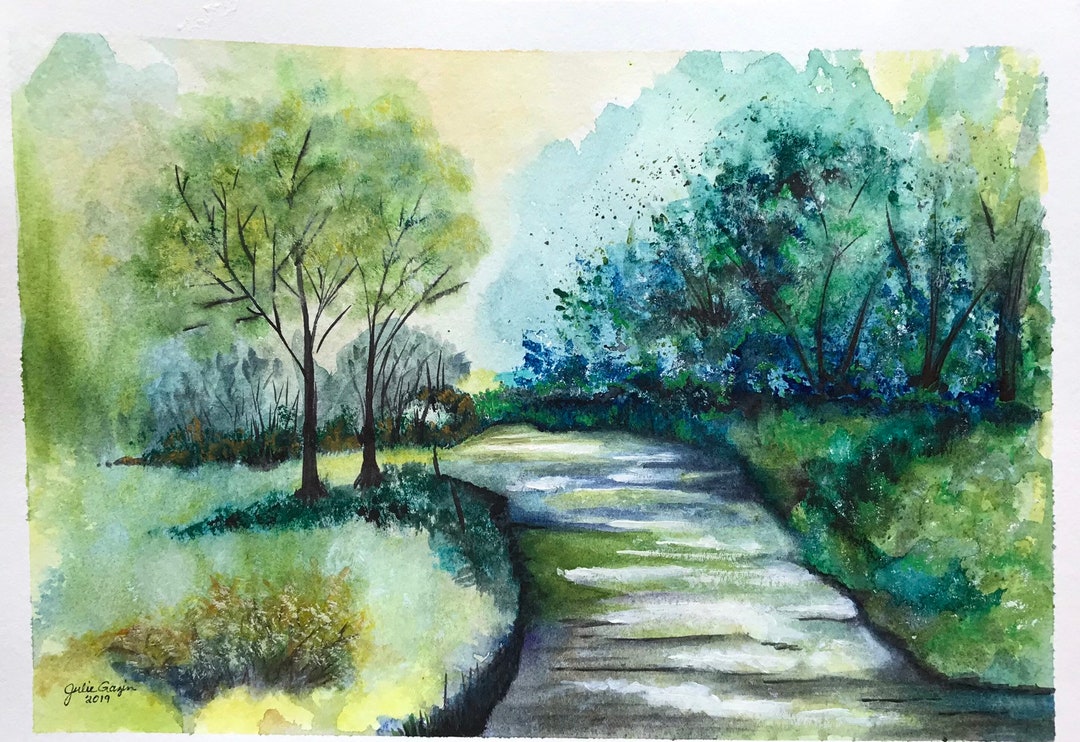 River Watercolor, Original Art Watercolor, Woods Scene Painting, Aqua ...