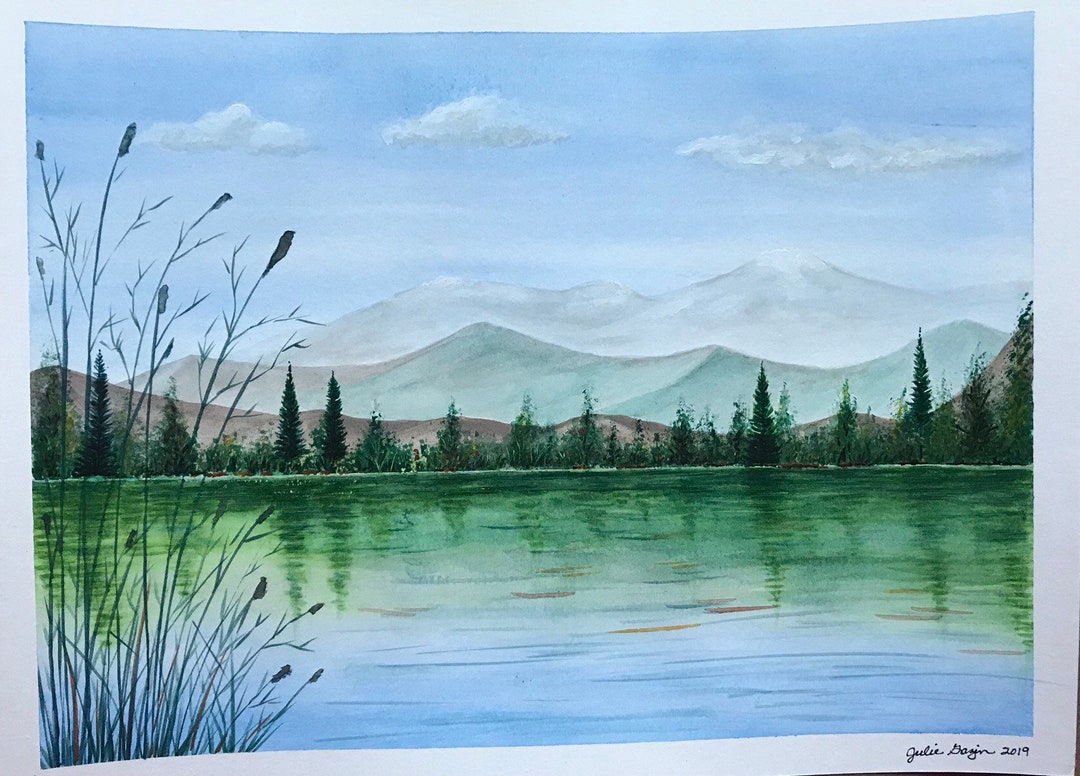Original Watercolor Landscape, Lake Watercolor, Watercolor River ...