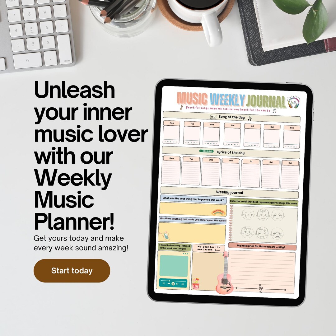 Music Weekly Journal | Printable Music Planner | Digital Download PDF ...