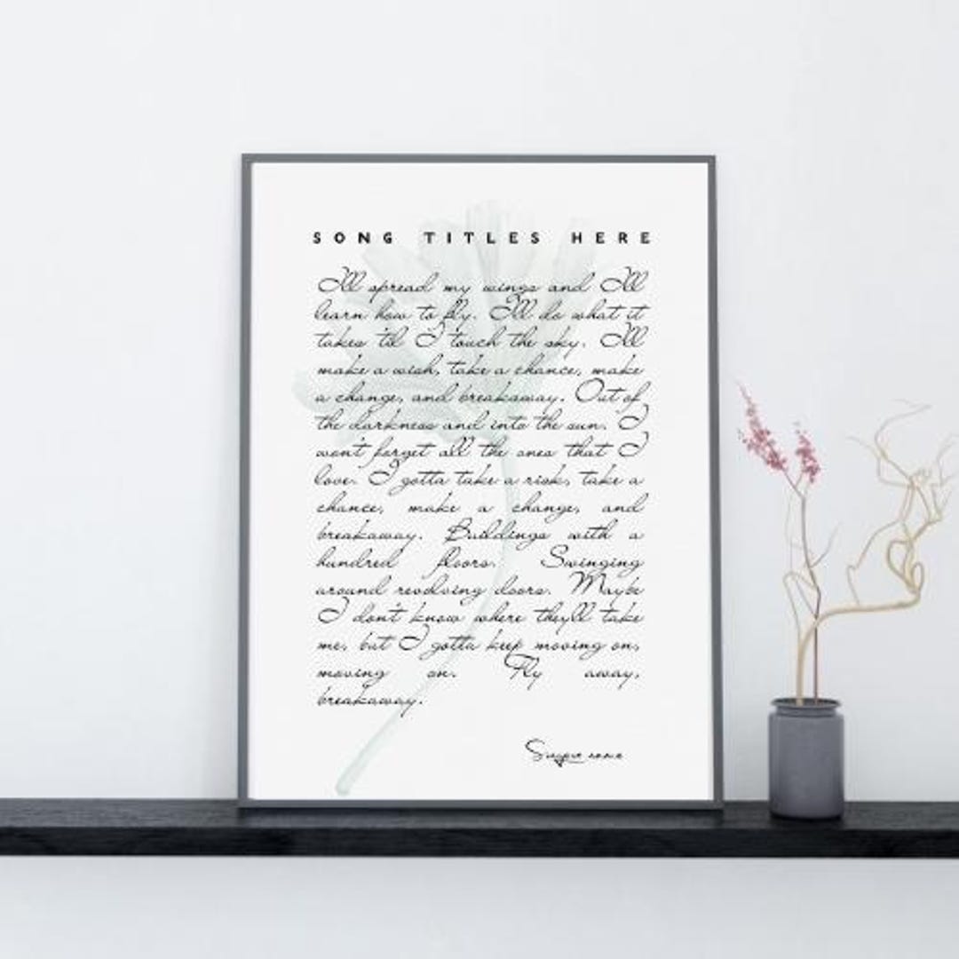 Custom Song Lyrics Digital Prints Wall Art | Personalized Music Quote ...