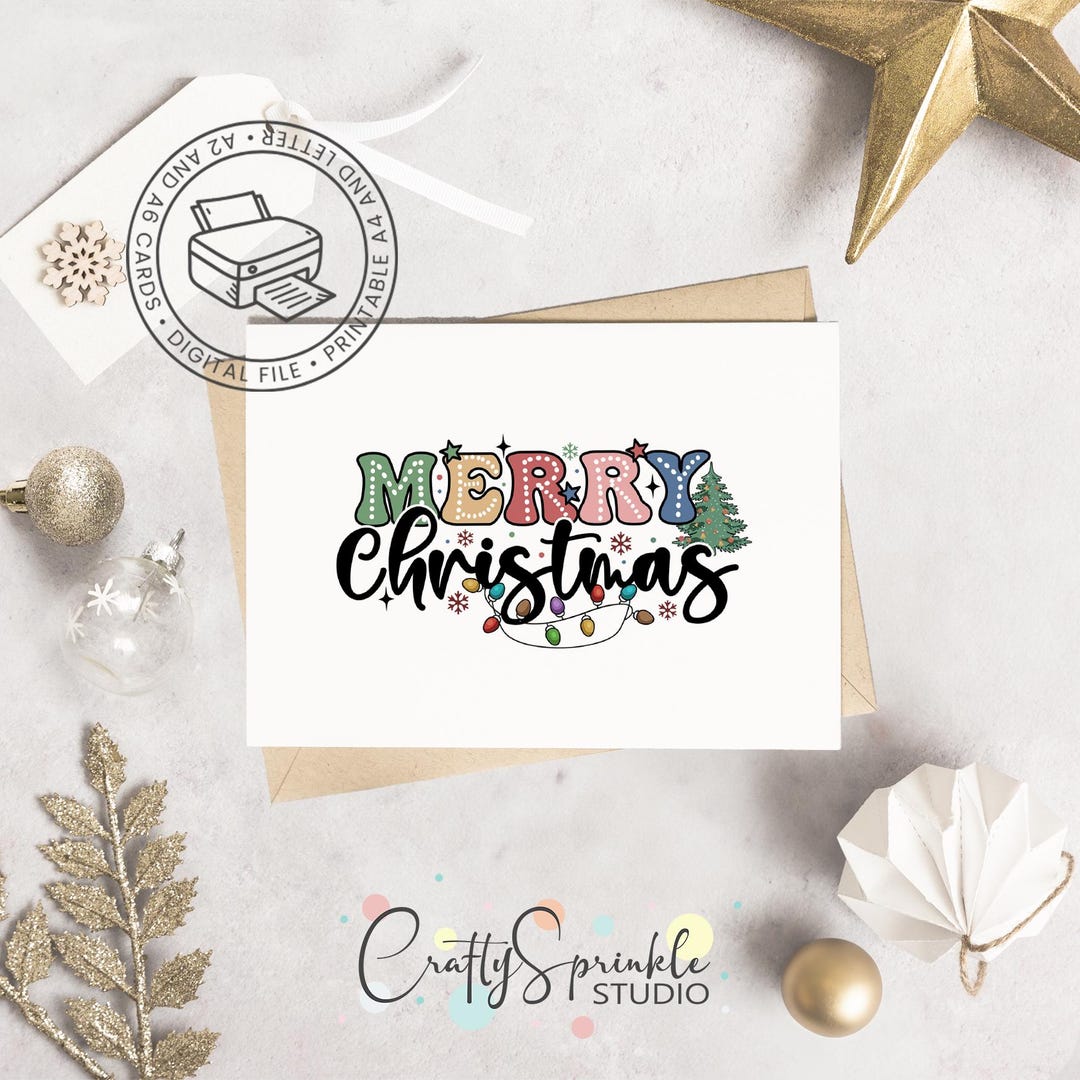 Printable Card Merry Christmas Digital Holiday Greeting Adorable Print ...