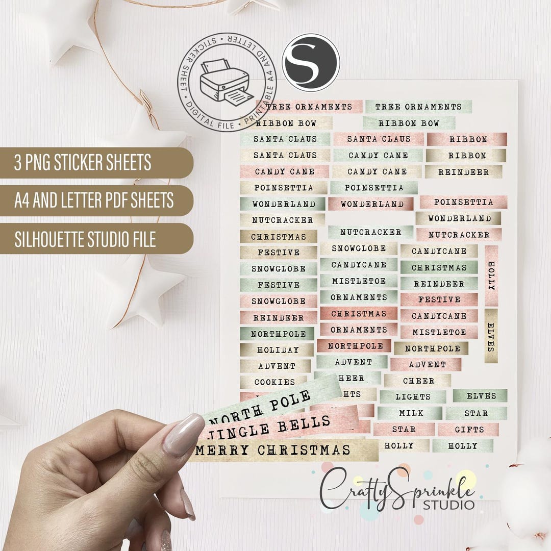 Journal Words Christmas Stickers PNG Bundle for Holiday Crafts and ...
