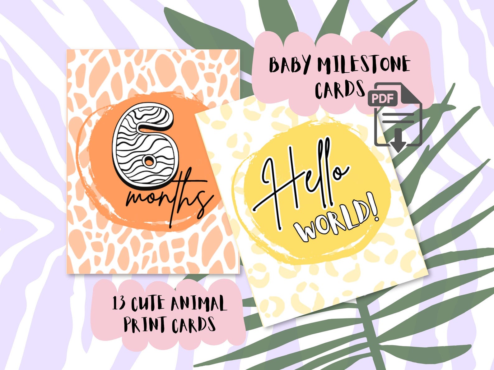 Baby Milestone Cards Digital Download • Cute Animal Print Themed ...