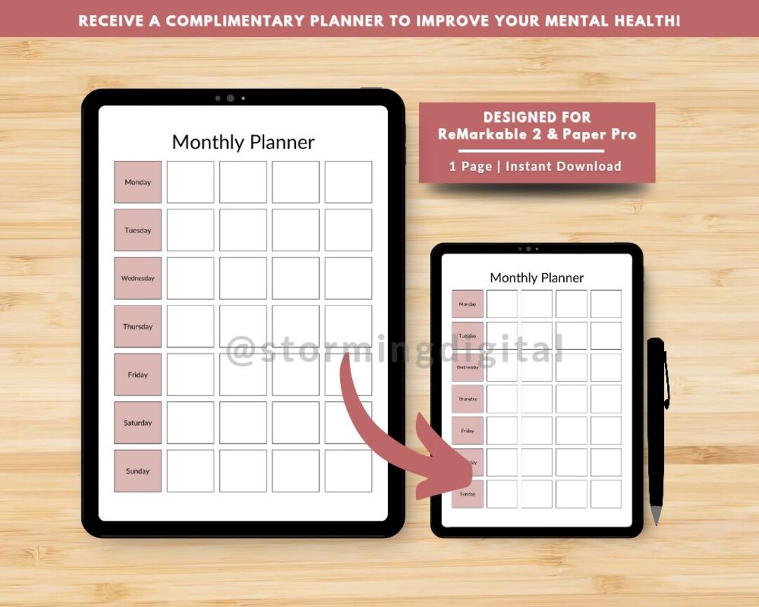 Monthly Planner for Remarkable 2 & Remarkable Paper Pro, Project ...