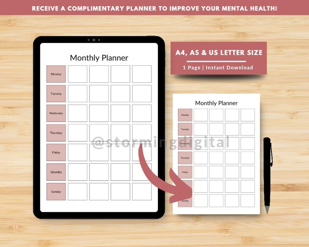 Minimalistic Monthly Organizer Printable Planner in Sizes A4, A5 and US ...
