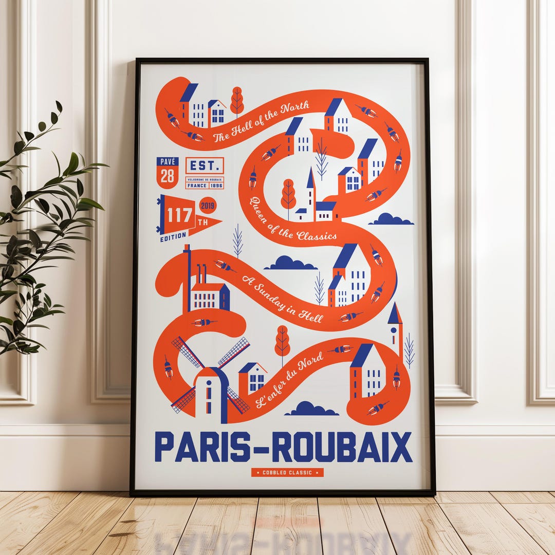 Vintage Paris Roubaix Cycling Print - Spring Classic Bike Poster ...