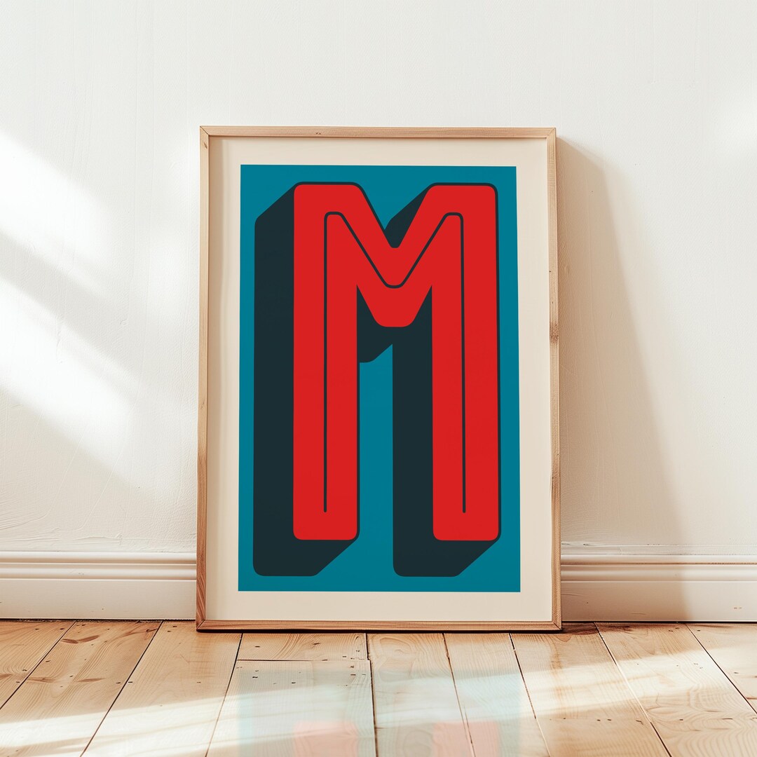 M Blue and Red Poster Digital Download Print, Alphabet Print - Etsy