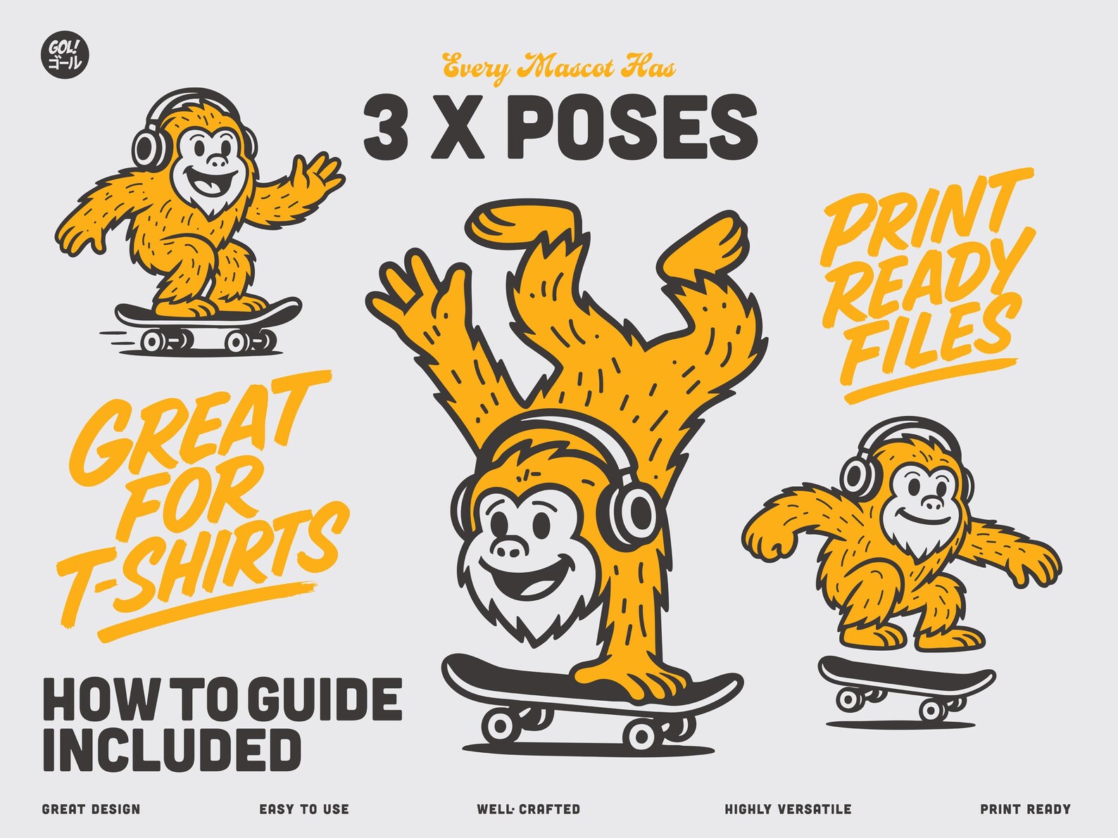 Retro Skateboard Mascot Vector Pack: Cartoon Logos & T-shirt Designs ...