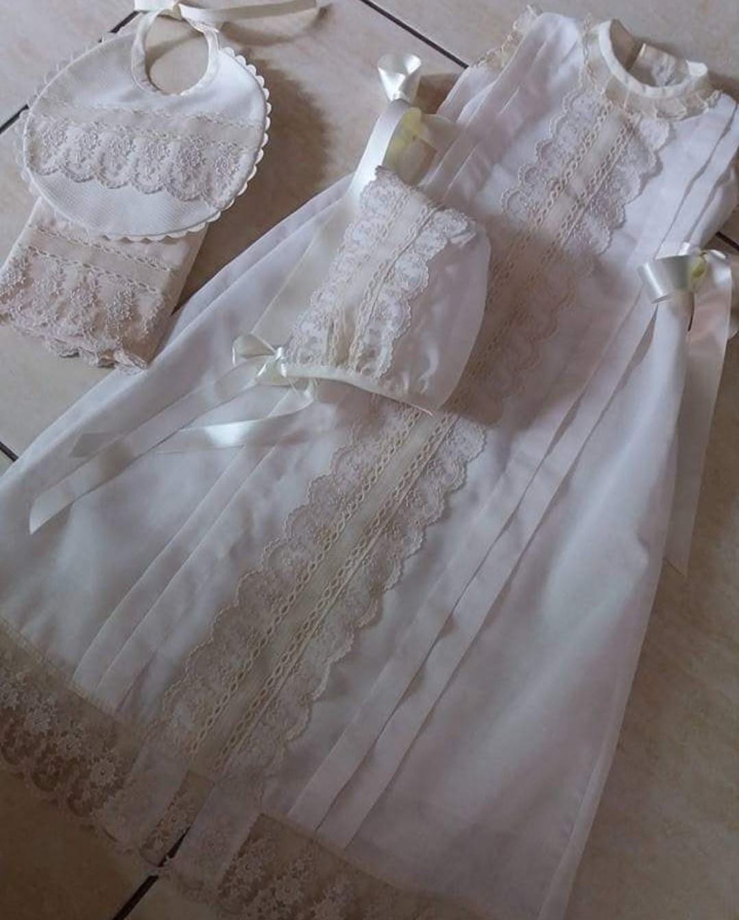 Christening Baptism Dress With Hat, Handmade Baby Boy/girl, White,gown ...
