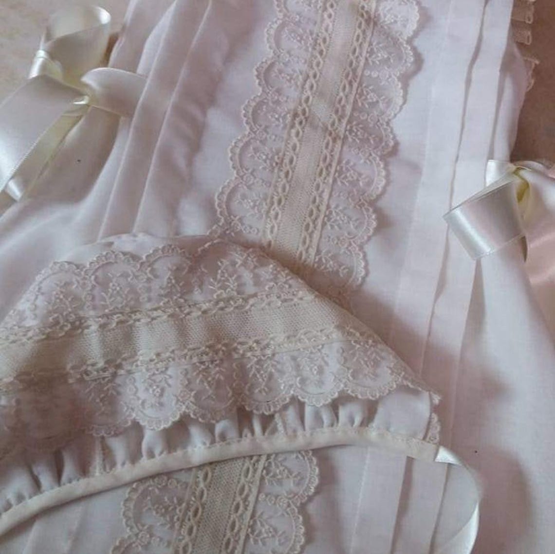 Christening Baptism Dress With Hat, Handmade Baby Boy/girl, White,gown ...