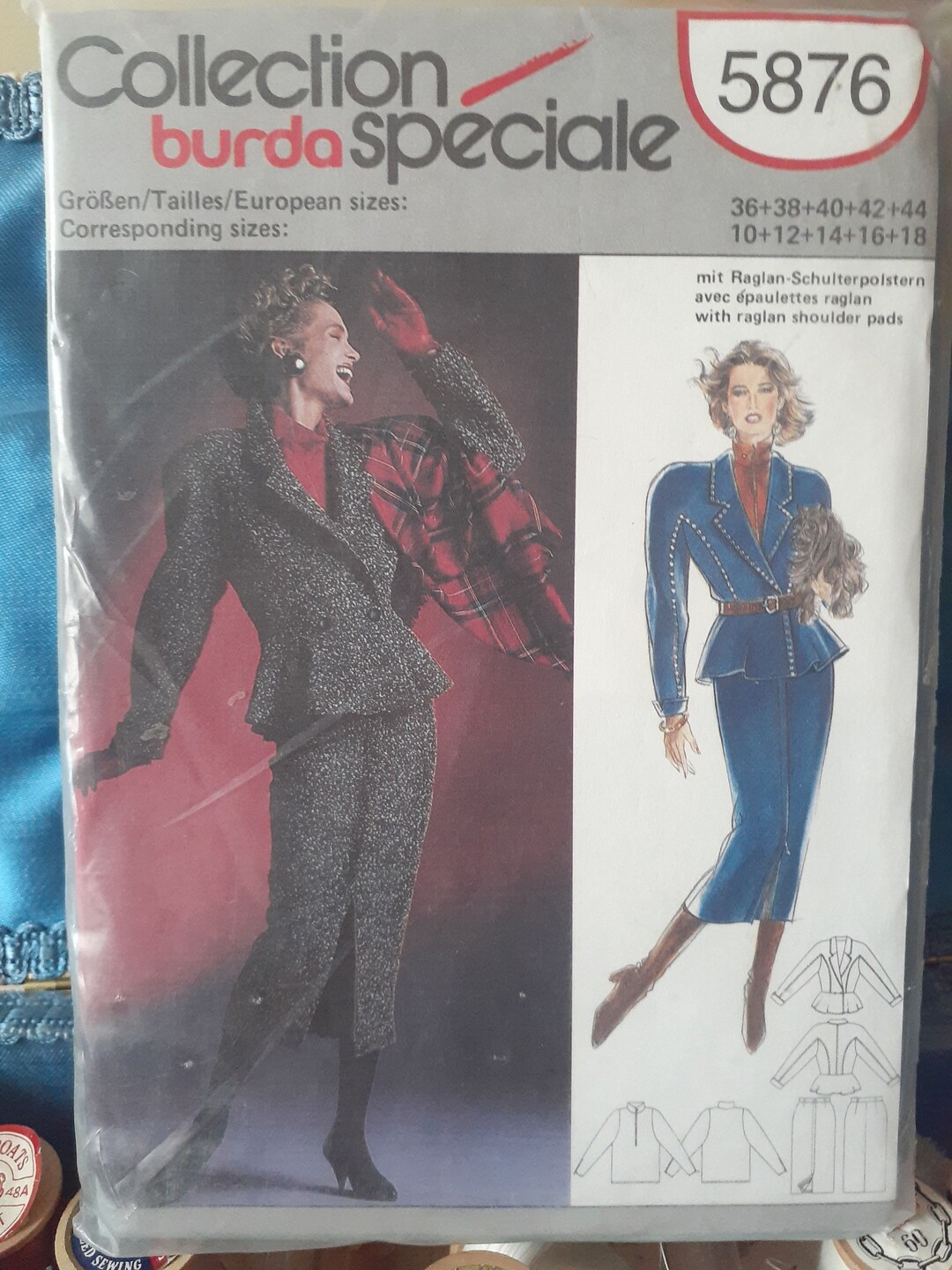 1980s Burda Collection Speciale Womenes Peplum Jacket Slim Skirt and ...