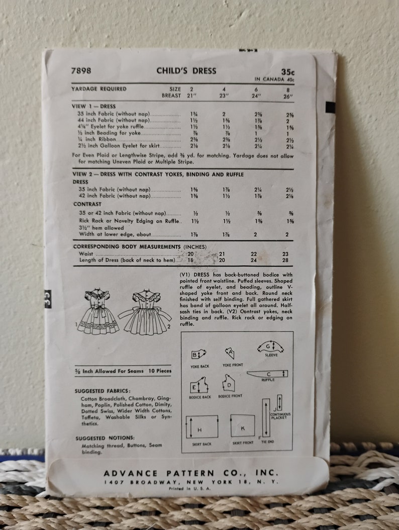 1940s Advance 7898 Child's Dress Size 2 - Etsy