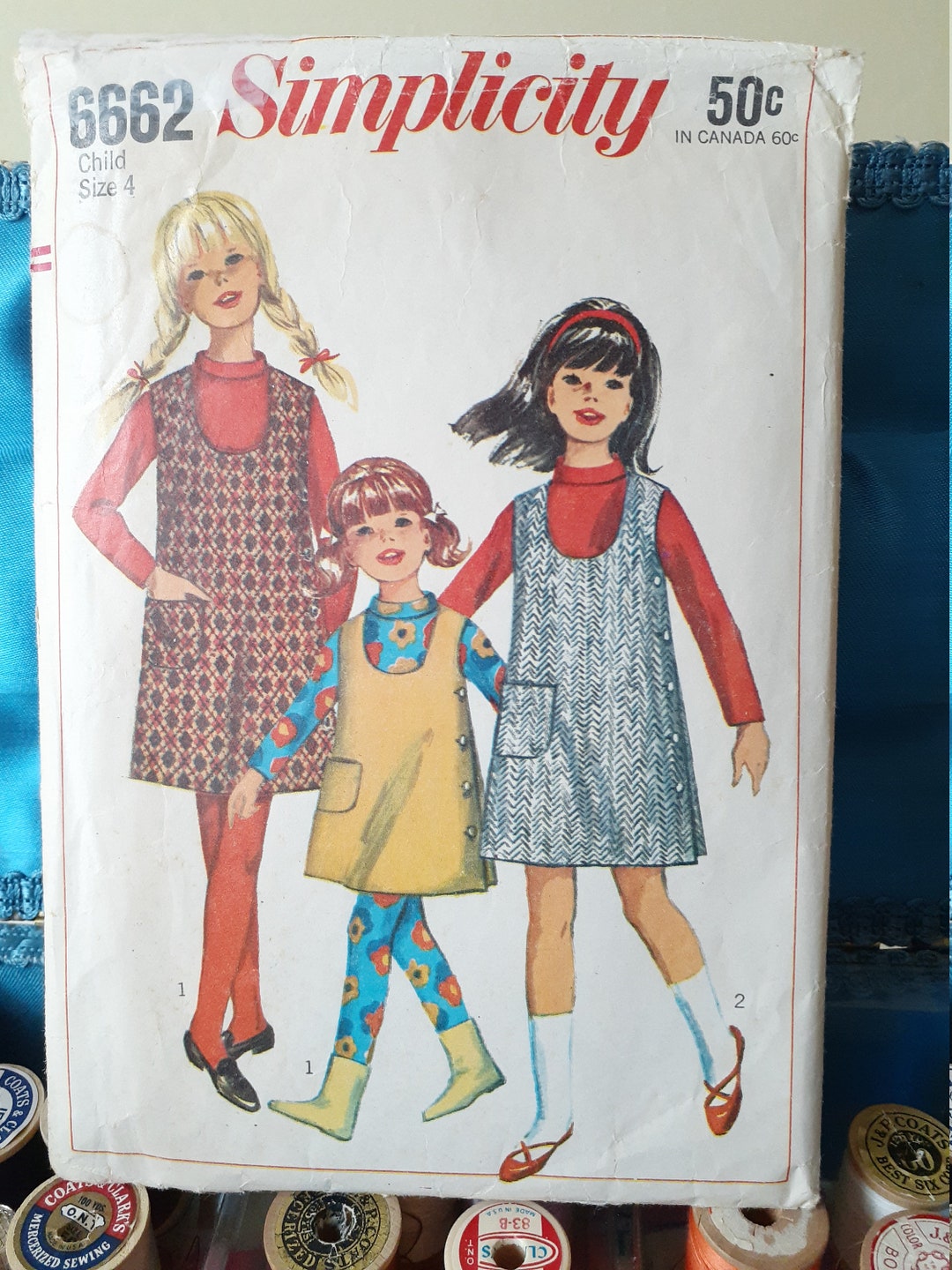 1960s Simplicity Pattern 6662 for a Child Size 4 Jumper Blouse and ...