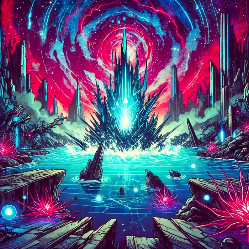 The Pulsing Core Underwater World Poster Vibrant Bioluminescent Plants ...