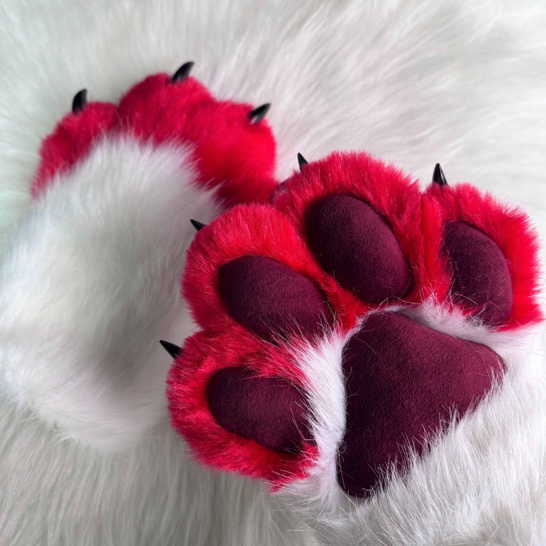 Red and White Fursuit Paws: Handmade Furry Paws - Custom Commission ...