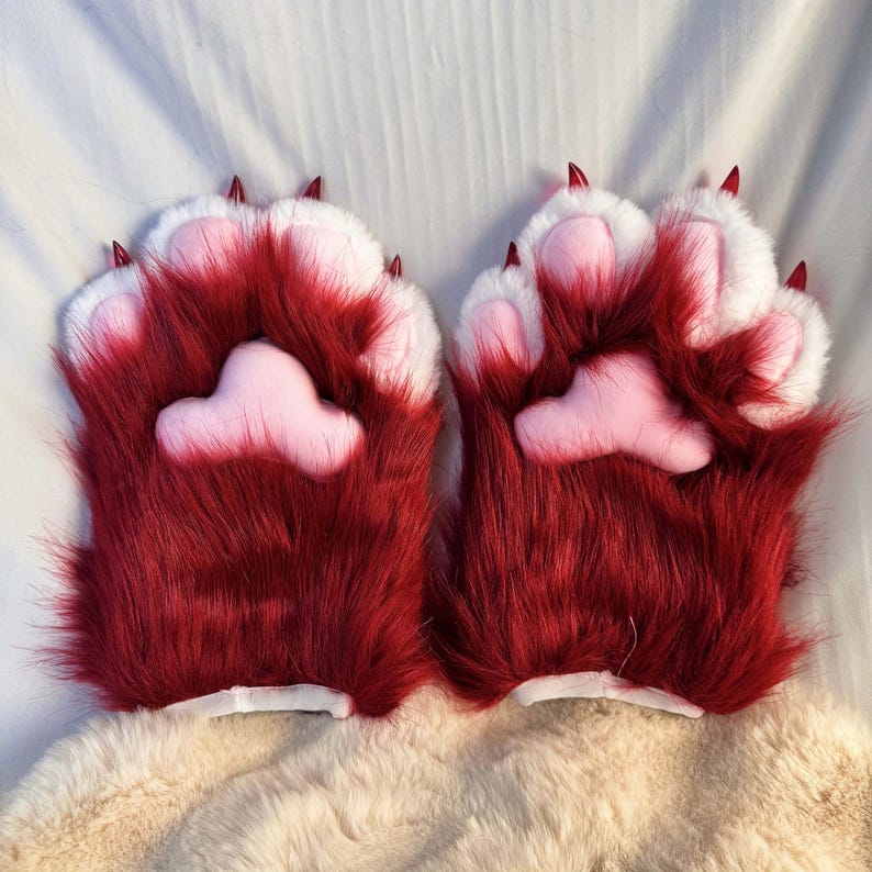 Crochet Furry Paws,red Furry Gloves,dino Paws,cosplay Gloves, Cat Paws ...